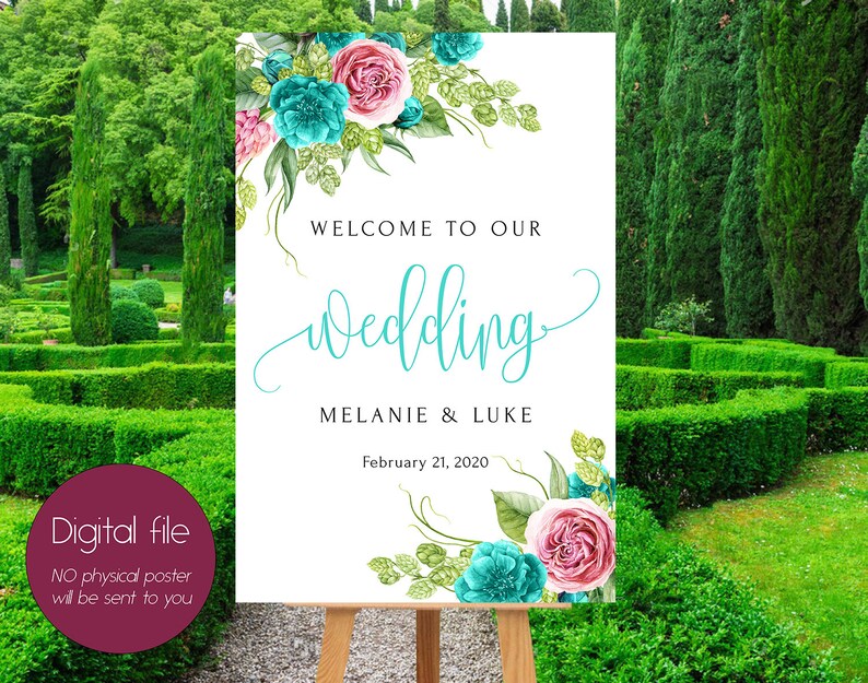 Teal Welcome Sign,blush and Teal Decoration,welcome Wedding Reception ...