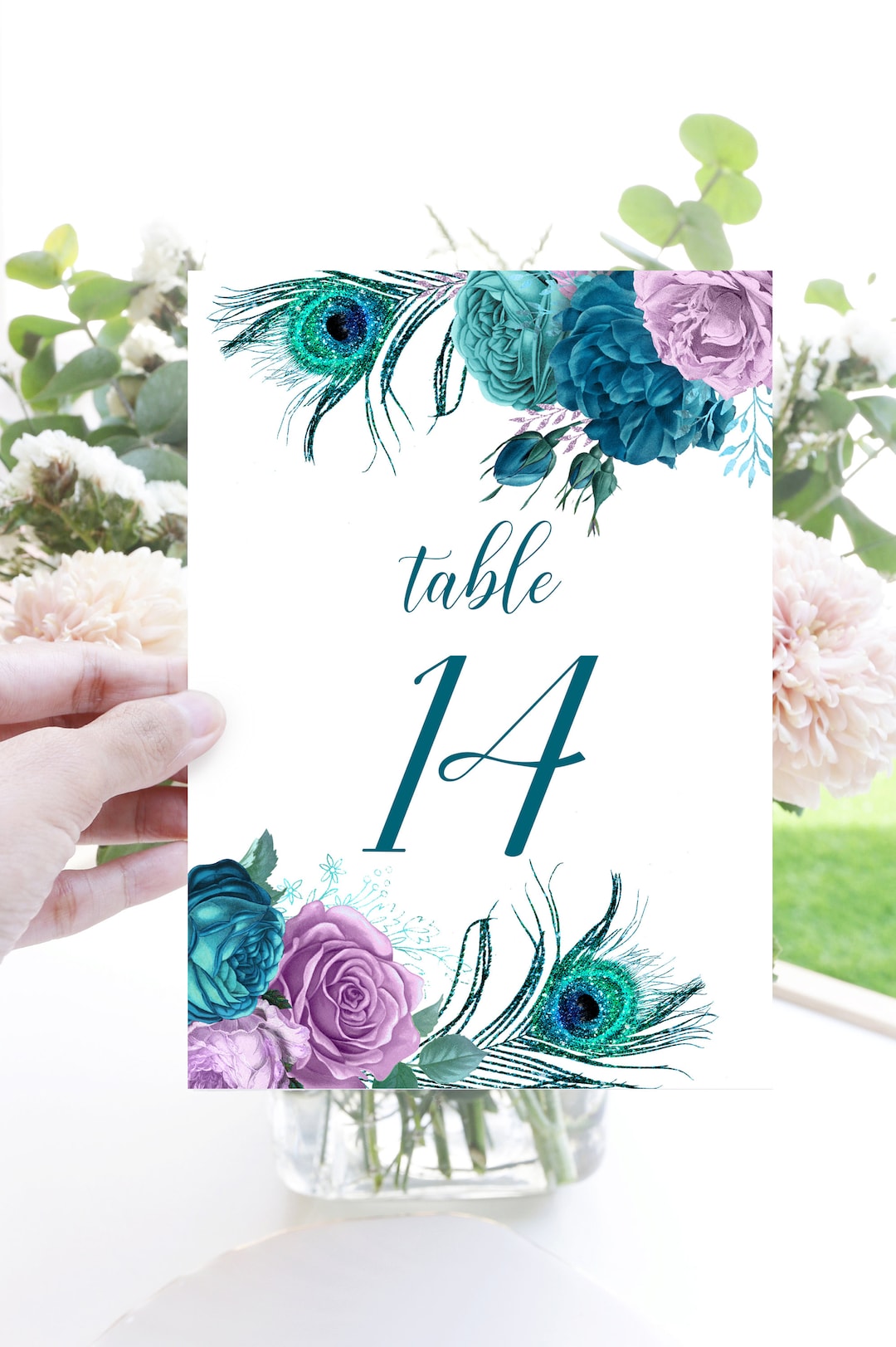 Teal Wedding Table Numbers,peacock Theme Table Numbers,teal Blush Table ...