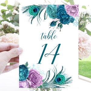 Teal Wedding Table Numbers,peacock Theme Table Numbers,teal Blush Table ...