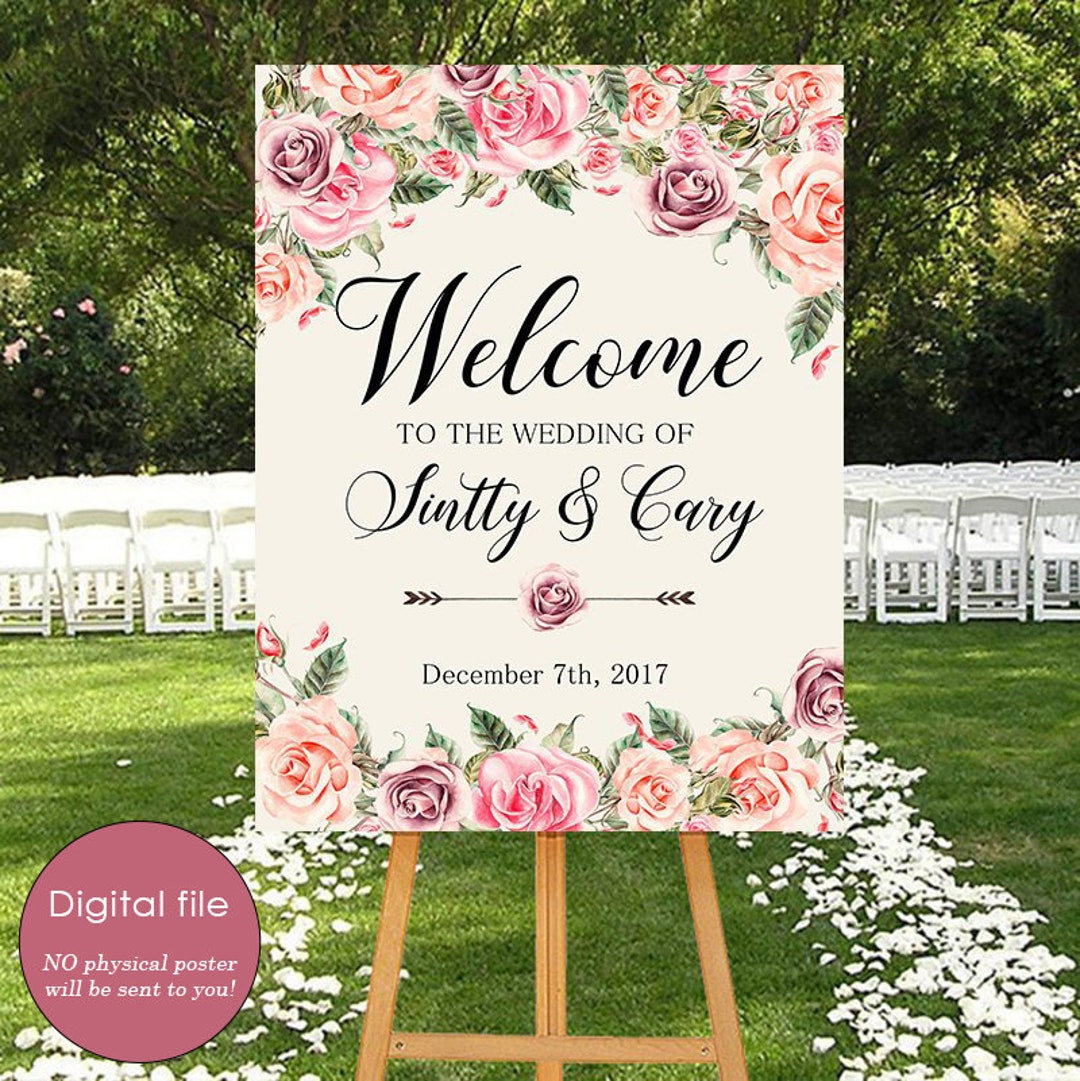 Wedding Welcome Sign Blush Pink Roses Floral Boho Digital Wedding ...