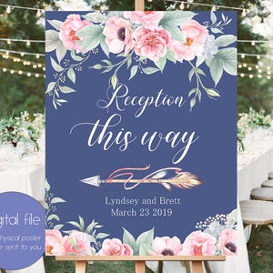 Reception This Way Sign,wedding Direction Sign,blue Blush Digital ...
