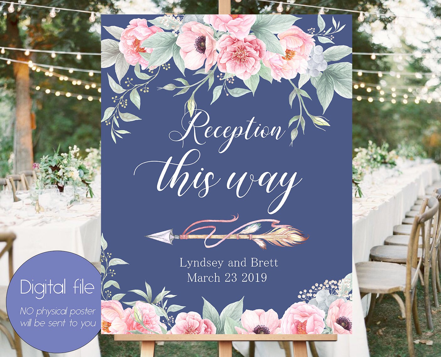 Reception This Way Sign,wedding Direction Sign,blue Blush Digital ...