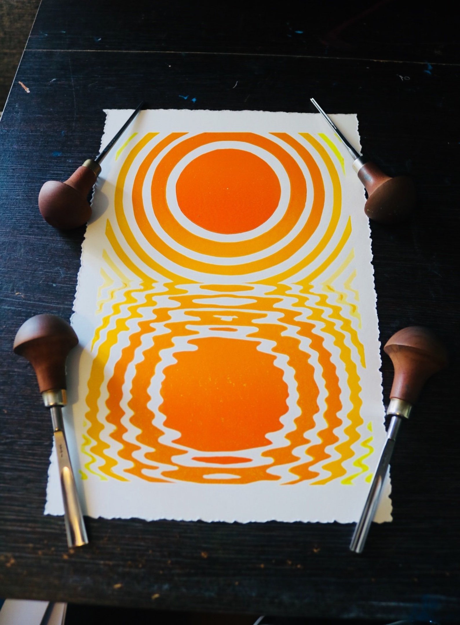 Reflection - Linocut, Original Reduction Linoprint, Hand Printed, Gift ...