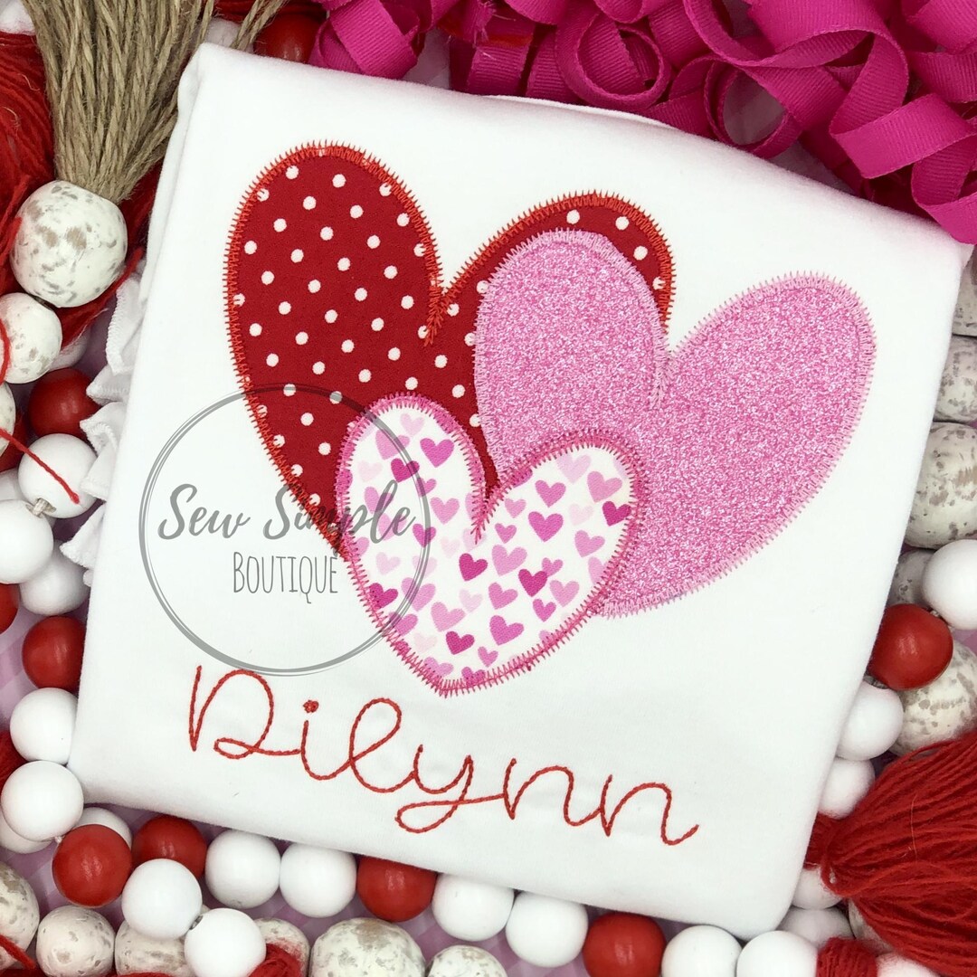 Personalized Girls Valentine's Day Heart Shirt, Heart Trio, Monogrammed ...