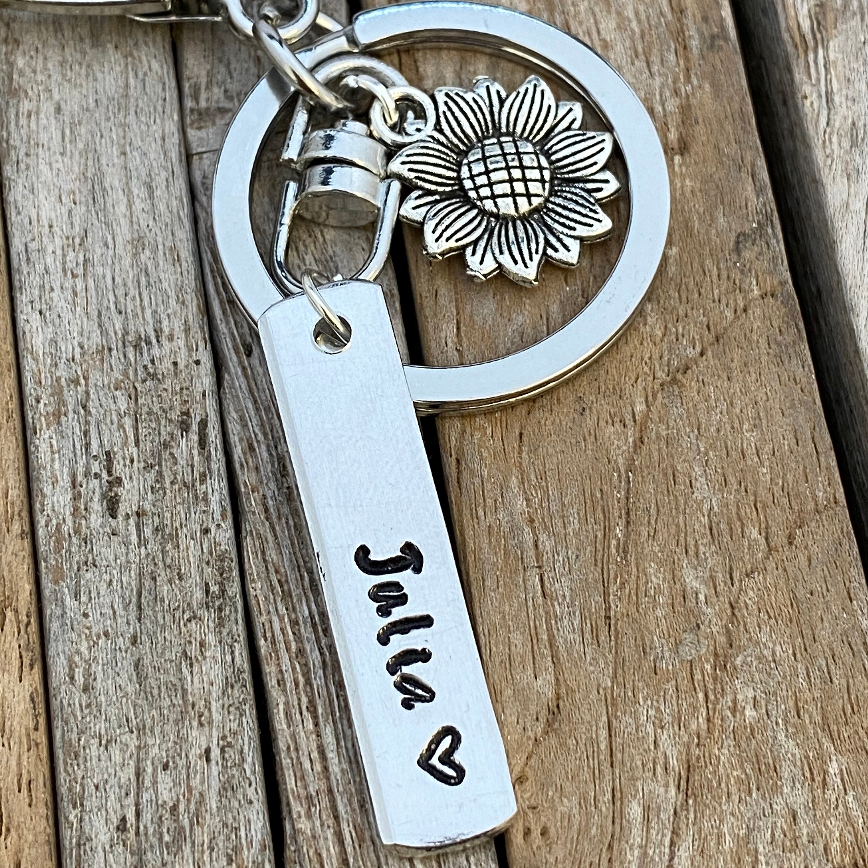 Personalized Name Key Chain With Sunflower Charm Name Bar Key | Etsy