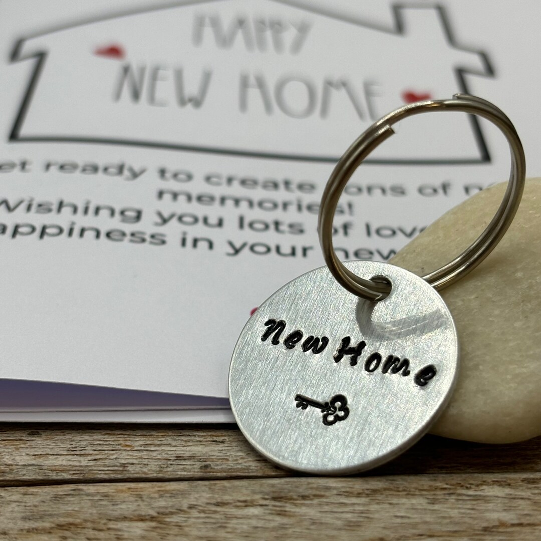 Silver New Home Key Tag, New Home Keychain With New Home Greeting Card ...