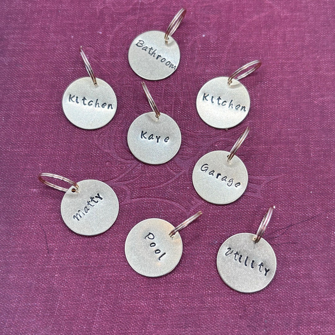 SET OF 10, 50 Bulk Custom Engraved Hand Stamped Metal Tag, Punched Key ...
