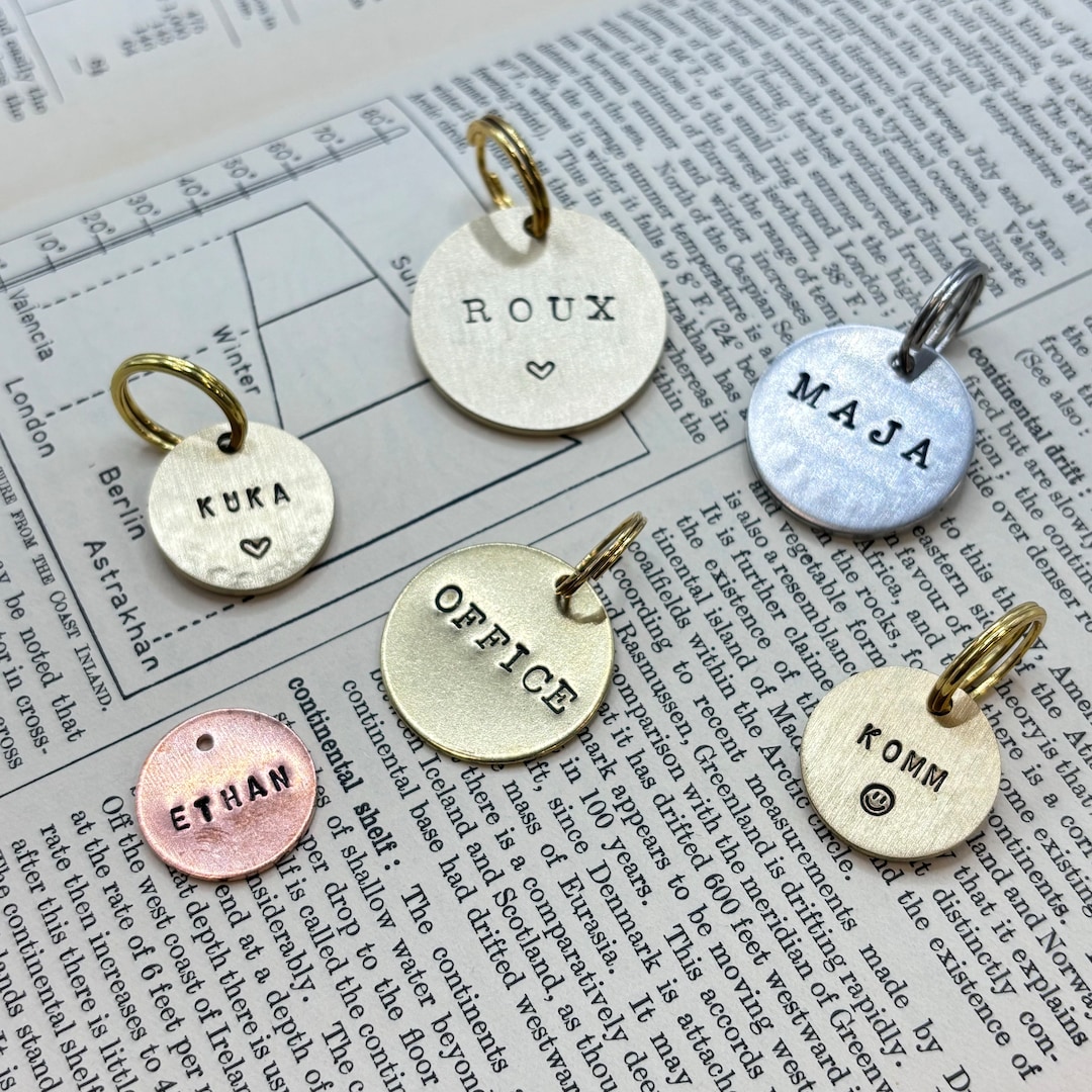 Custom Engraved Hand Stamped Metal Tag, Punched Key Tag, Key Fob, Pet ...