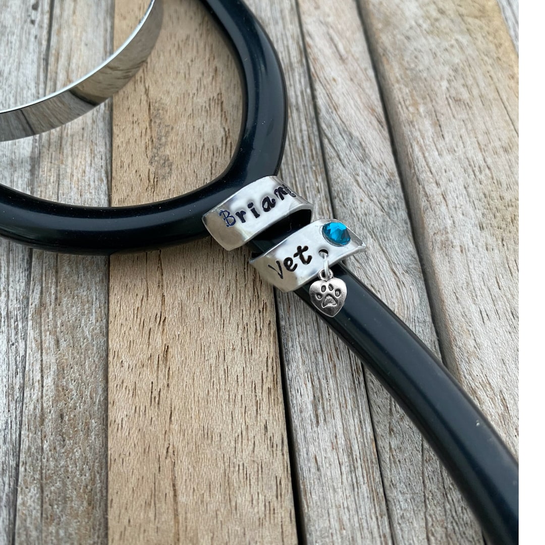 Vet Stethoscope ID Tag With Charm, Dog Paw Charm, Stethoscope Charm for ...