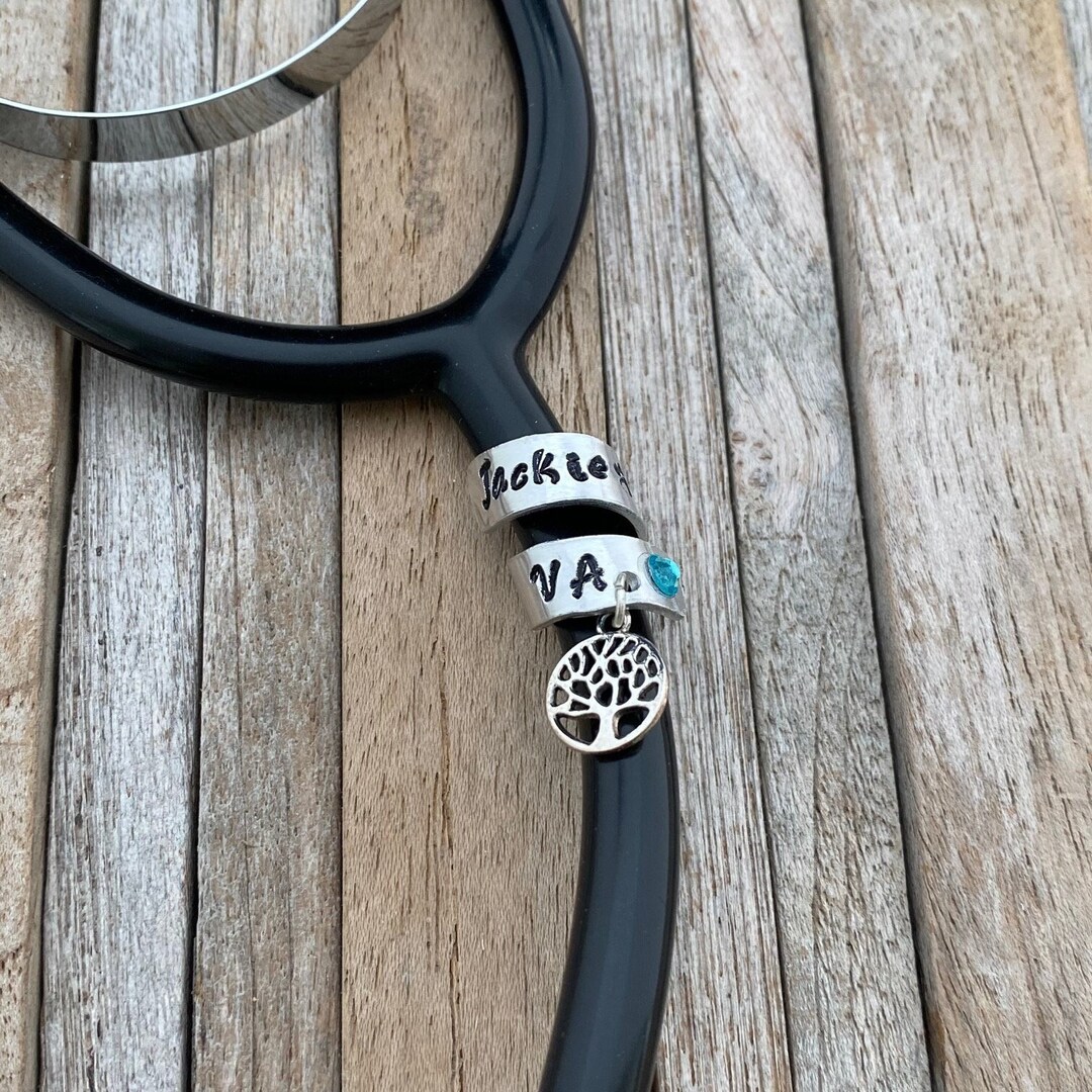 Stethoscope ID Tag, CHOOSE Your Charm and Birthstone Crystal ...