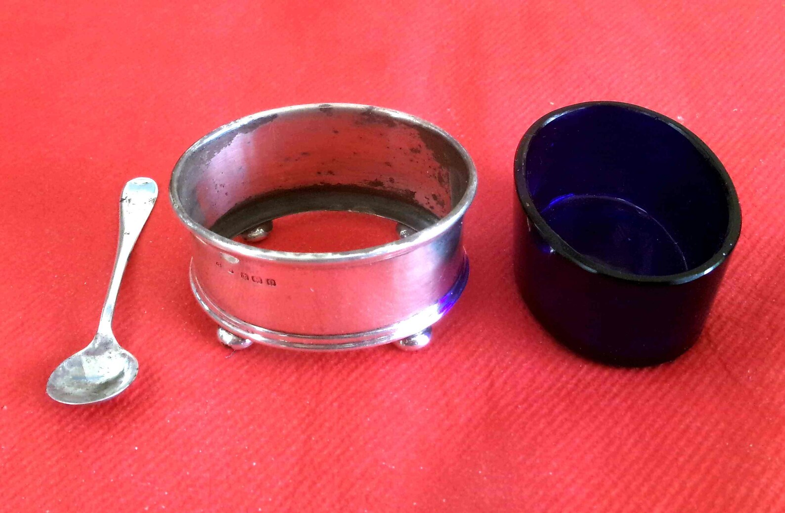 Antique Sterling Silver Oval Condiment Dish With Cobalt Blue Glass ...