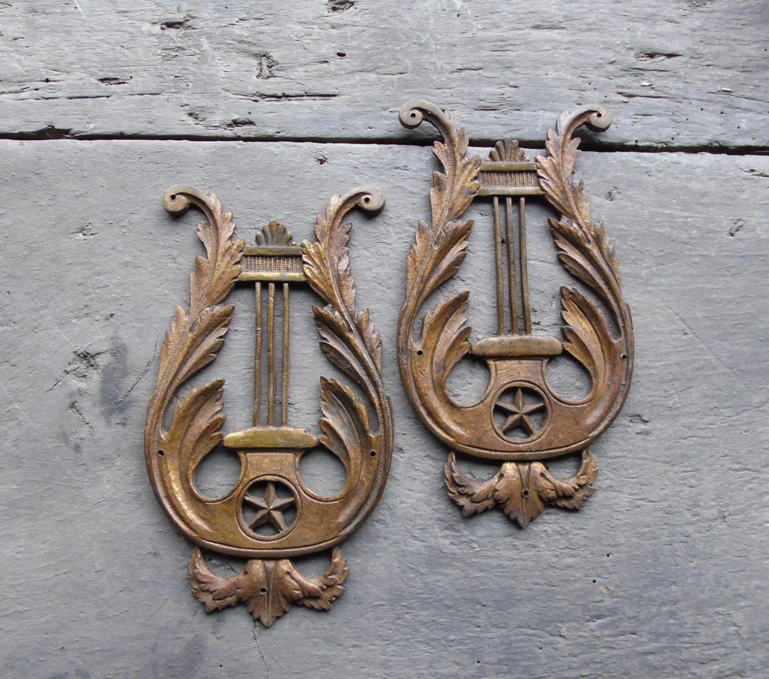 Large Pair of Antique French Bronze Musical Lyre Furniture-mirror ...