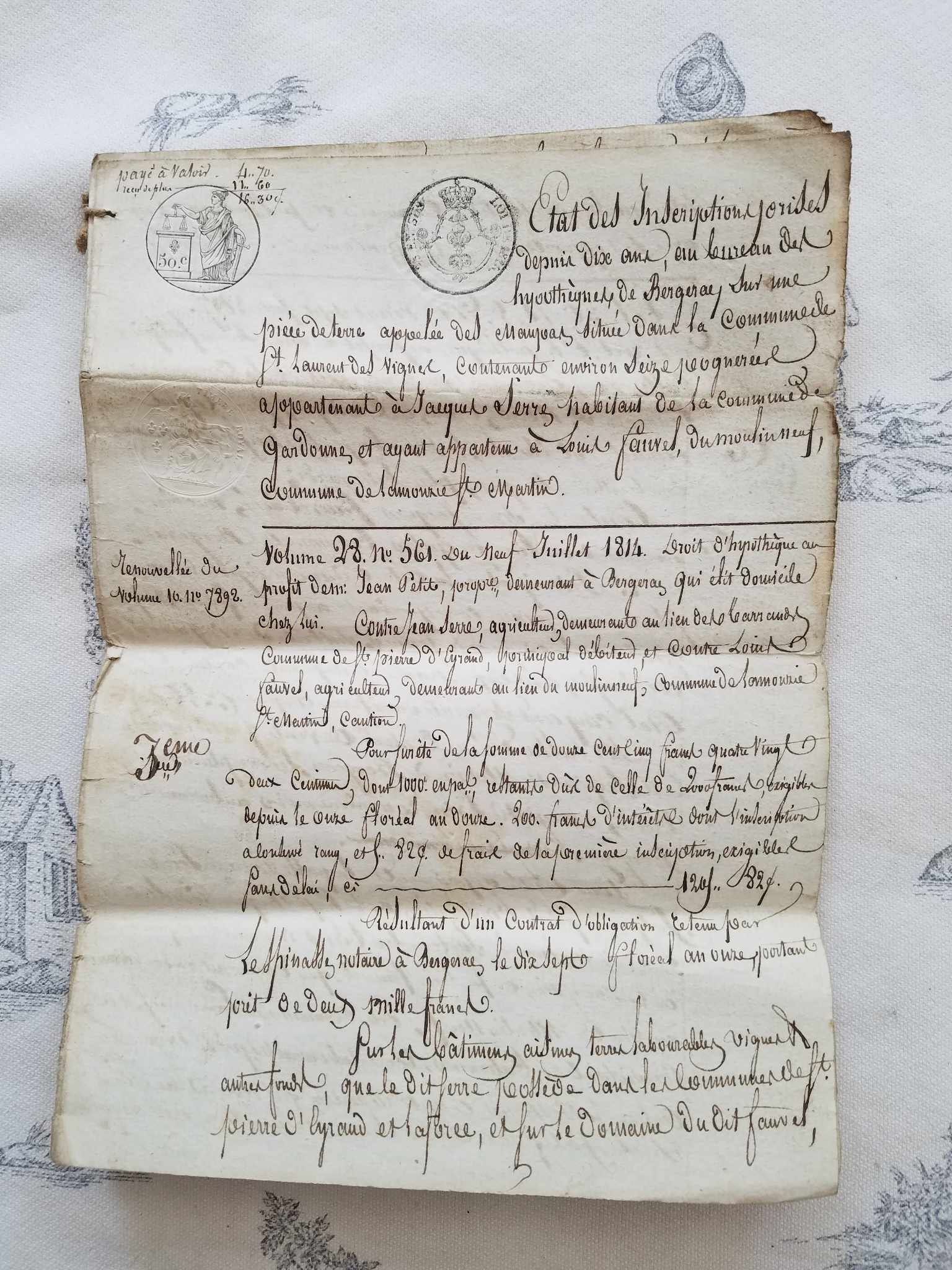 Antique French 1814 Legal Contract-document-legal Papers,french ...