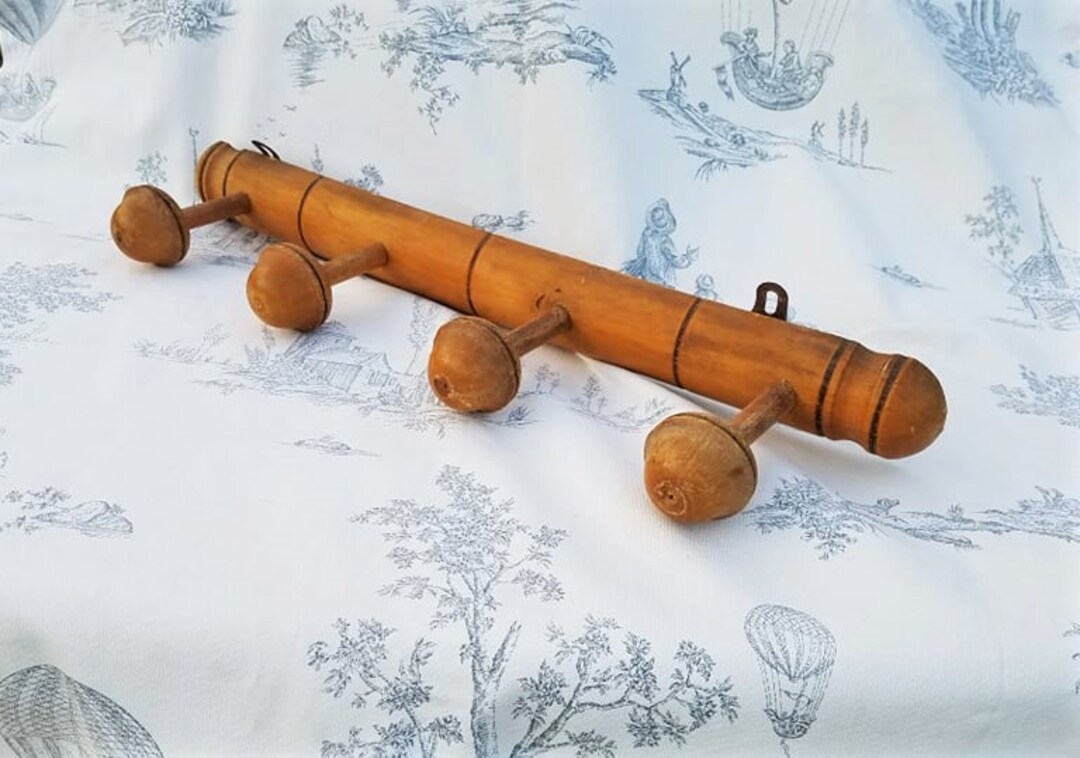 Long Antique French Faux Bamboo Wooden 4 Peg Coat Hook Rack,portmanteau ...
