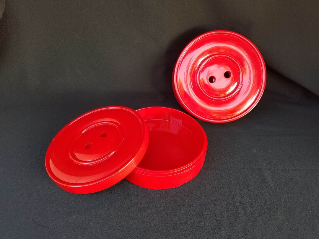 2 Unusual Large Vintage Cherry Red Lacquer Button Sewing-keepsake ...