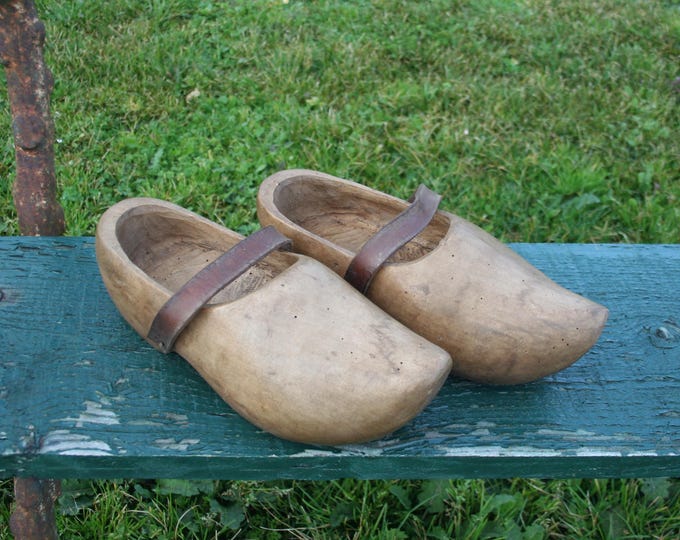 Large Vintage French Hand Carved Wood & Leather Sabot Clogs,traditional ...