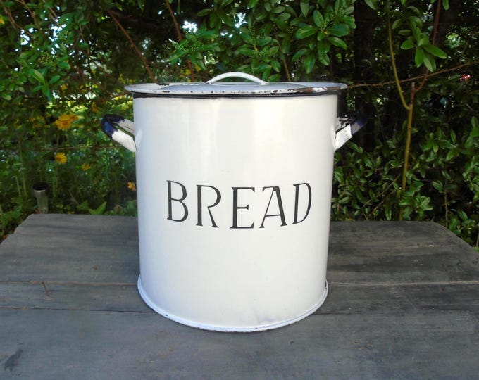 Extra Large Antique Enamel Bread Bin-bread Crock-bread Storage-bread ...