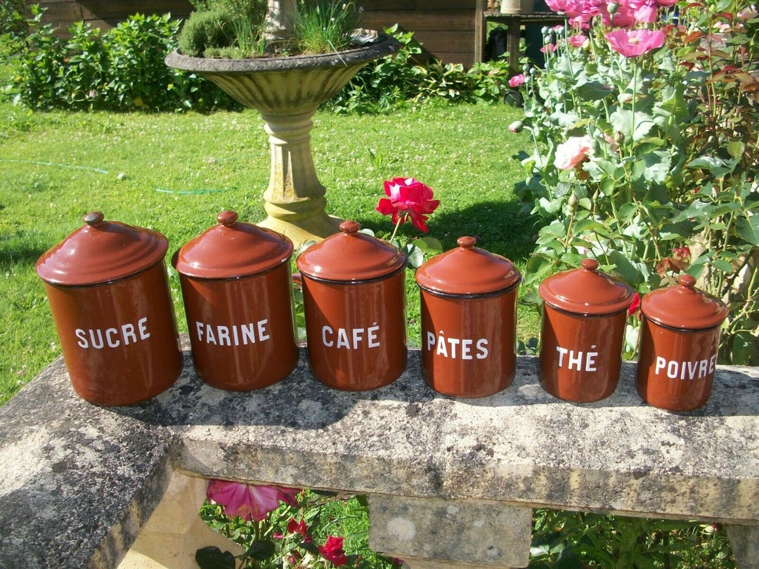Set of 6 Antique French Art Deco Chocolate Brown Enamelware Graduated ...