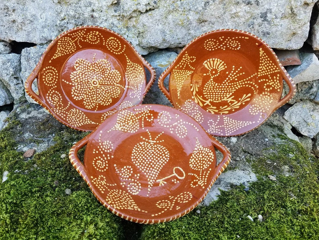 3 Vintage Provencal Handmade & Decorated Pottery Bowls,redware Dish ...
