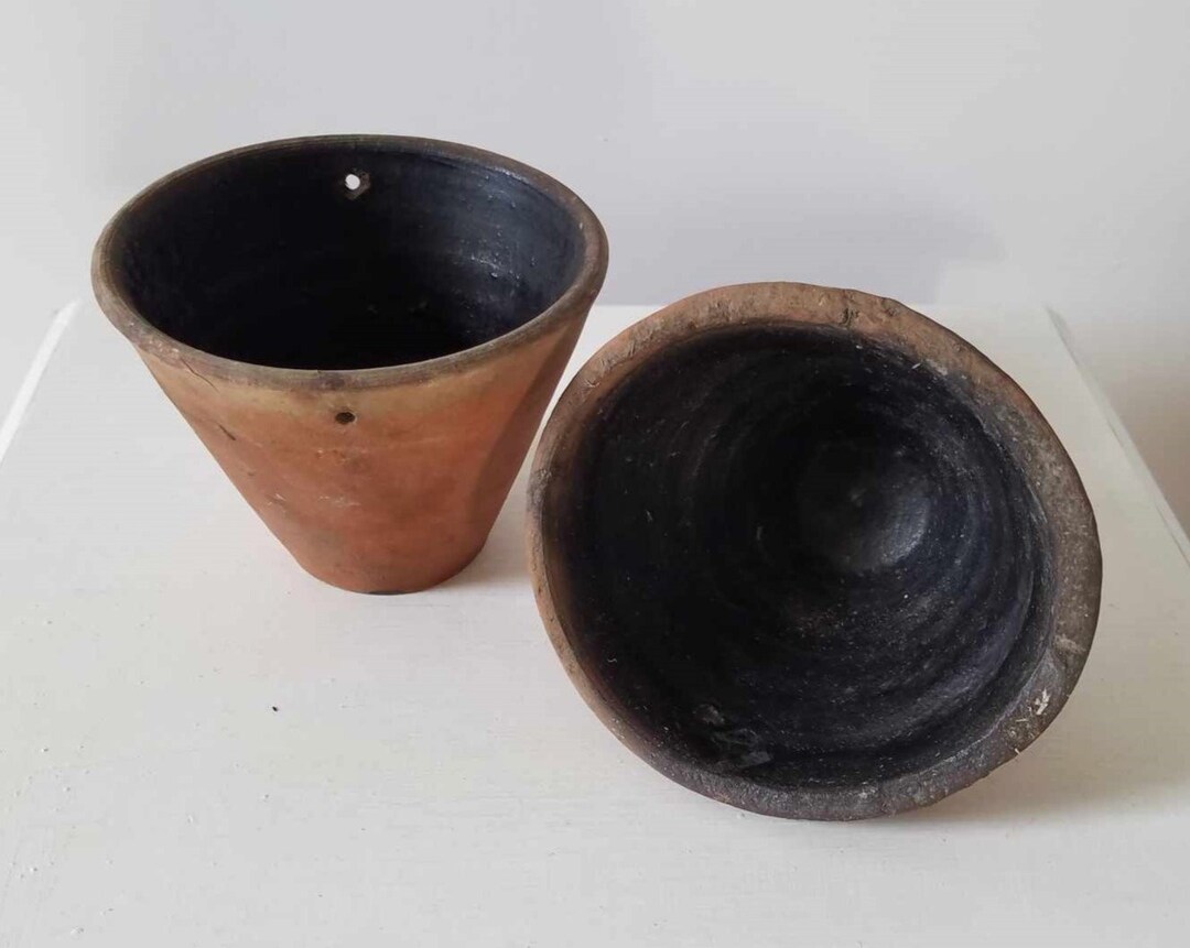2 Small French Provincial Part Glazed Sap-resin Harvesting Pot,pots ...