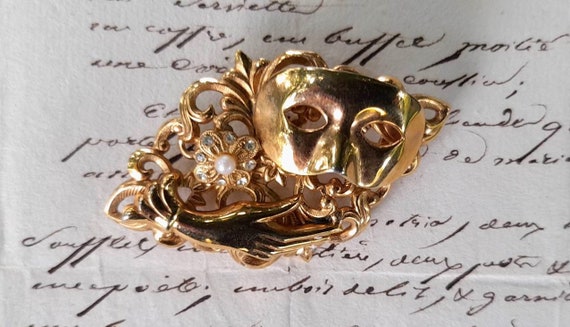 Vintage French Masquerade Mask Brooch,1980's Fashion … - Gem