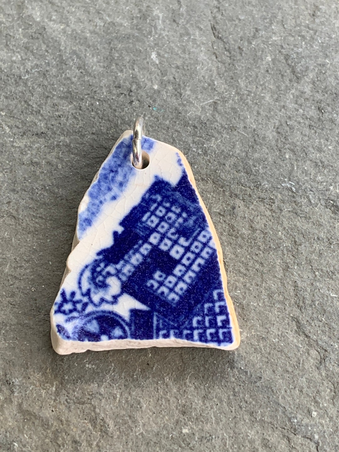 Blue Willow China Beach Pottery Shard, Drilled Beach Pottery Shard ...