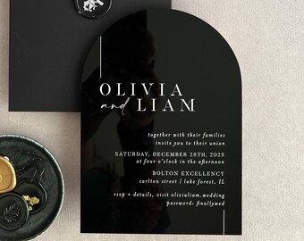 Black Dome Shape Acrylic Wedding Invitations Arch Invite Modern Classic ...