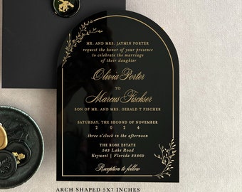 Black Dome Shape Acrylic Wedding Invitations Arch Invite Modern Classic ...