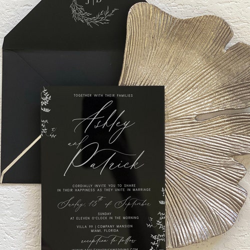 Black Acrylic Gold Wedding Invitation Clear Perspex Double - Etsy