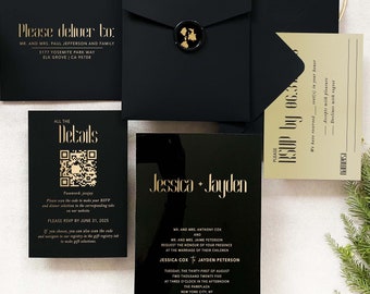 Black Acrylic Gold Wedding Invitation Clear Perspex Modern - Etsy