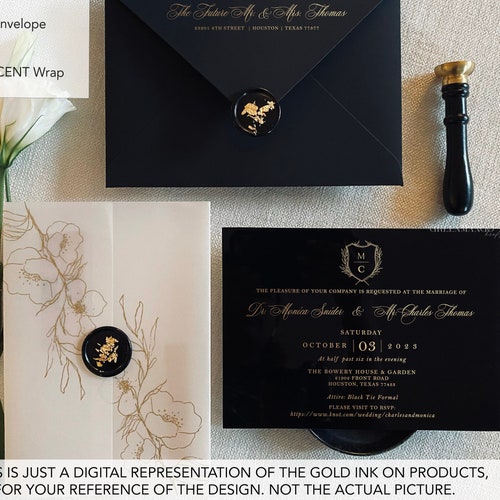 Black Acrylic Gold Wedding Invitation Clear Perspex Modern - Etsy