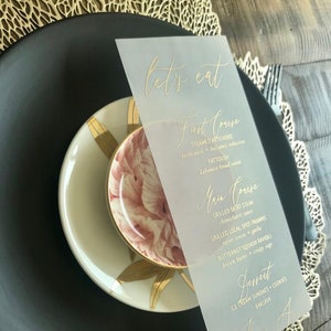Vellum Menu Printed Acrylic Menu Wedding Black White Gold Clear Food ...