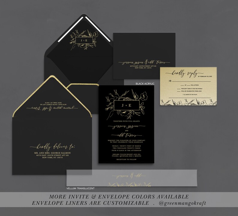 Black Acrylic Gold WEDDING INVITATION Clear Perspex Modern | Etsy