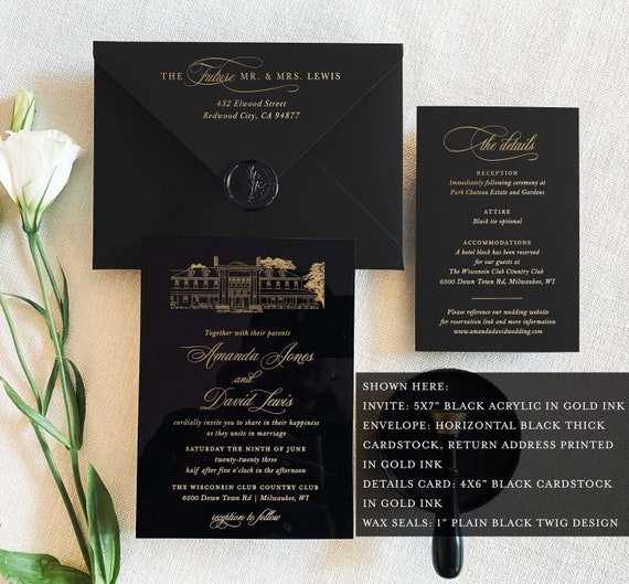 Black Acrylic Modern Wedding Invitation Luxury Modern - Etsy