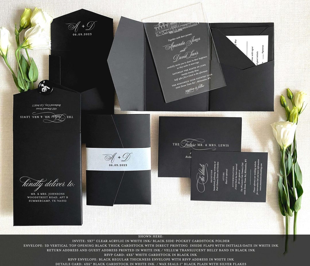 Black and White Wedding Invitations Modern Wedding Invitation Black ...