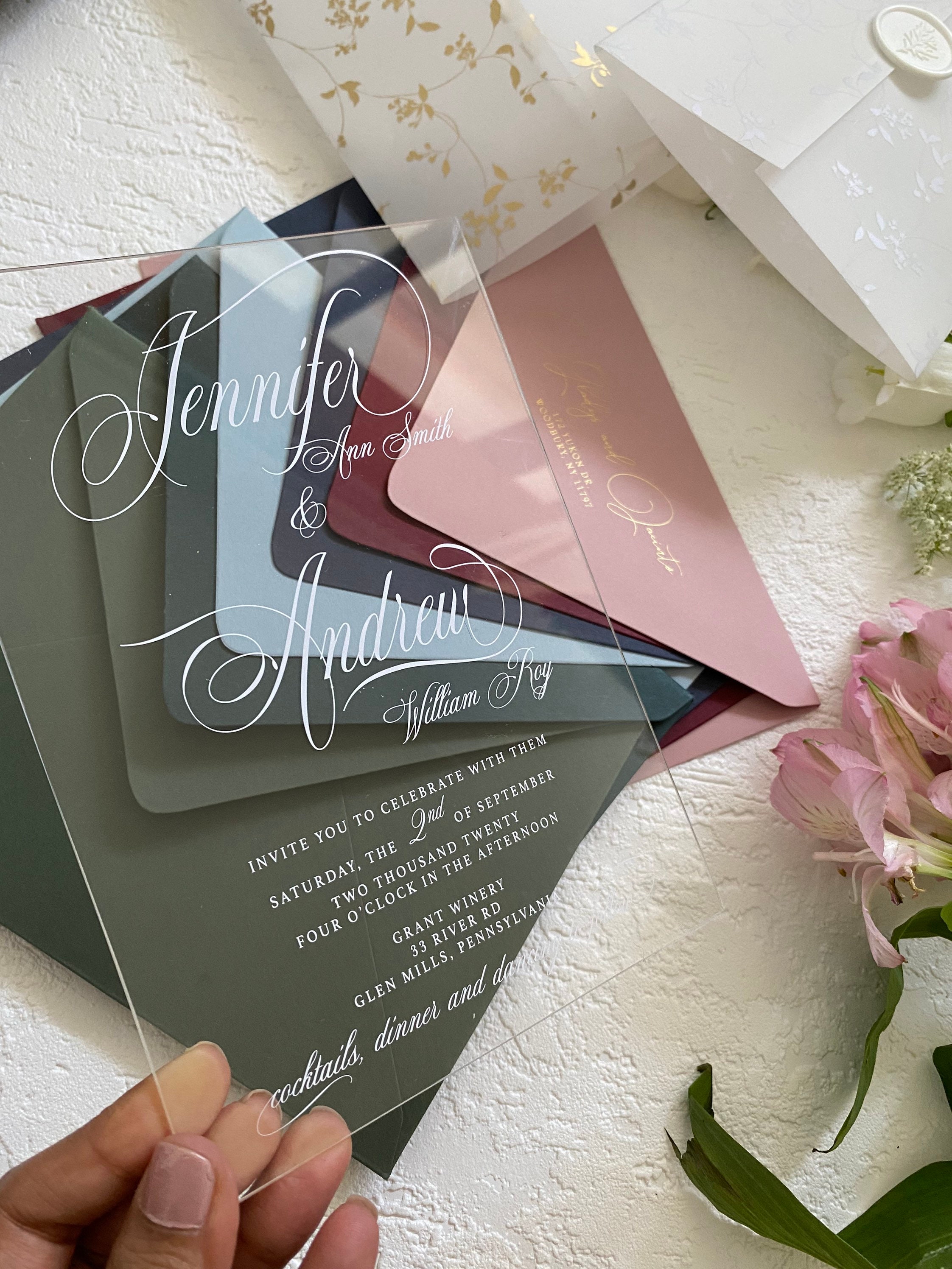 Transparent Acrylic WEDDING INVITATION black white gold clear | Etsy