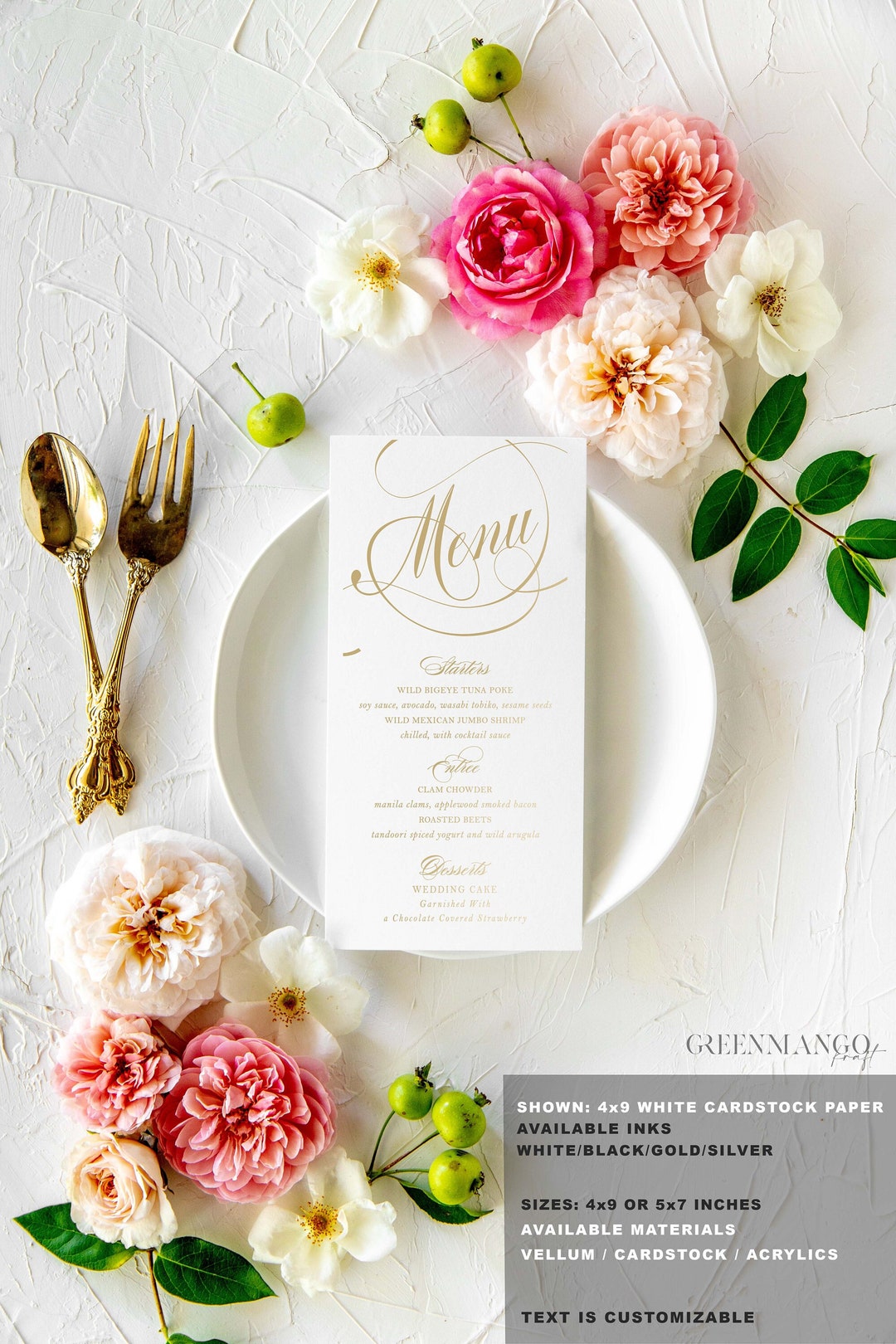 Printed Cardstock Menu Black Gold Cardstock Gold Modern Calligraphy ...