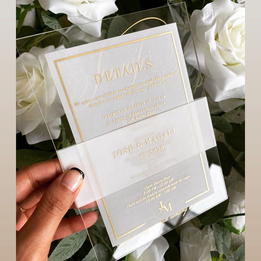 Transparent Acrylic Wedding Invitation Black White Gold Clear - Etsy