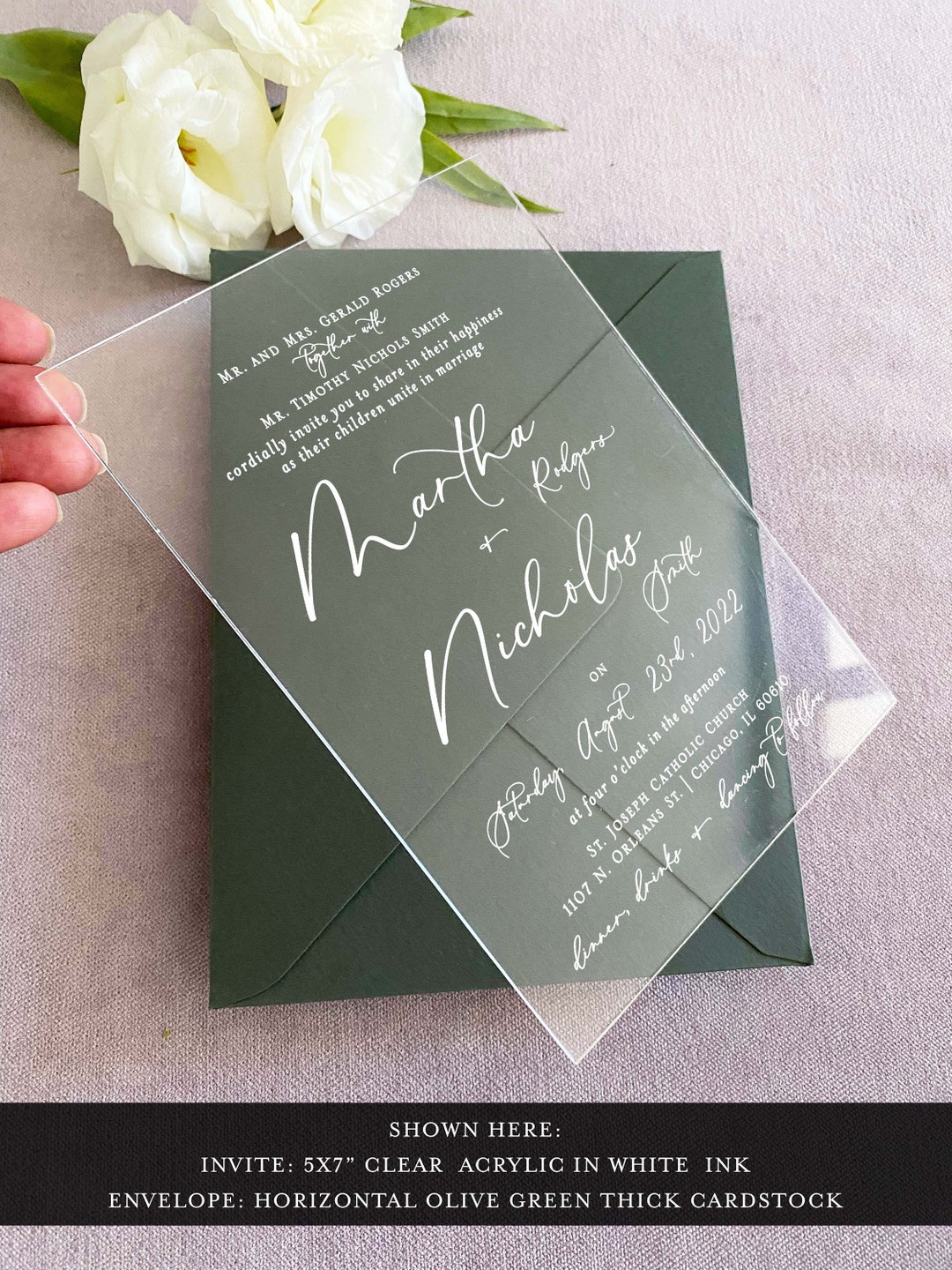Invitación de boda acrílica Transparente negro blanco claro forro de ...