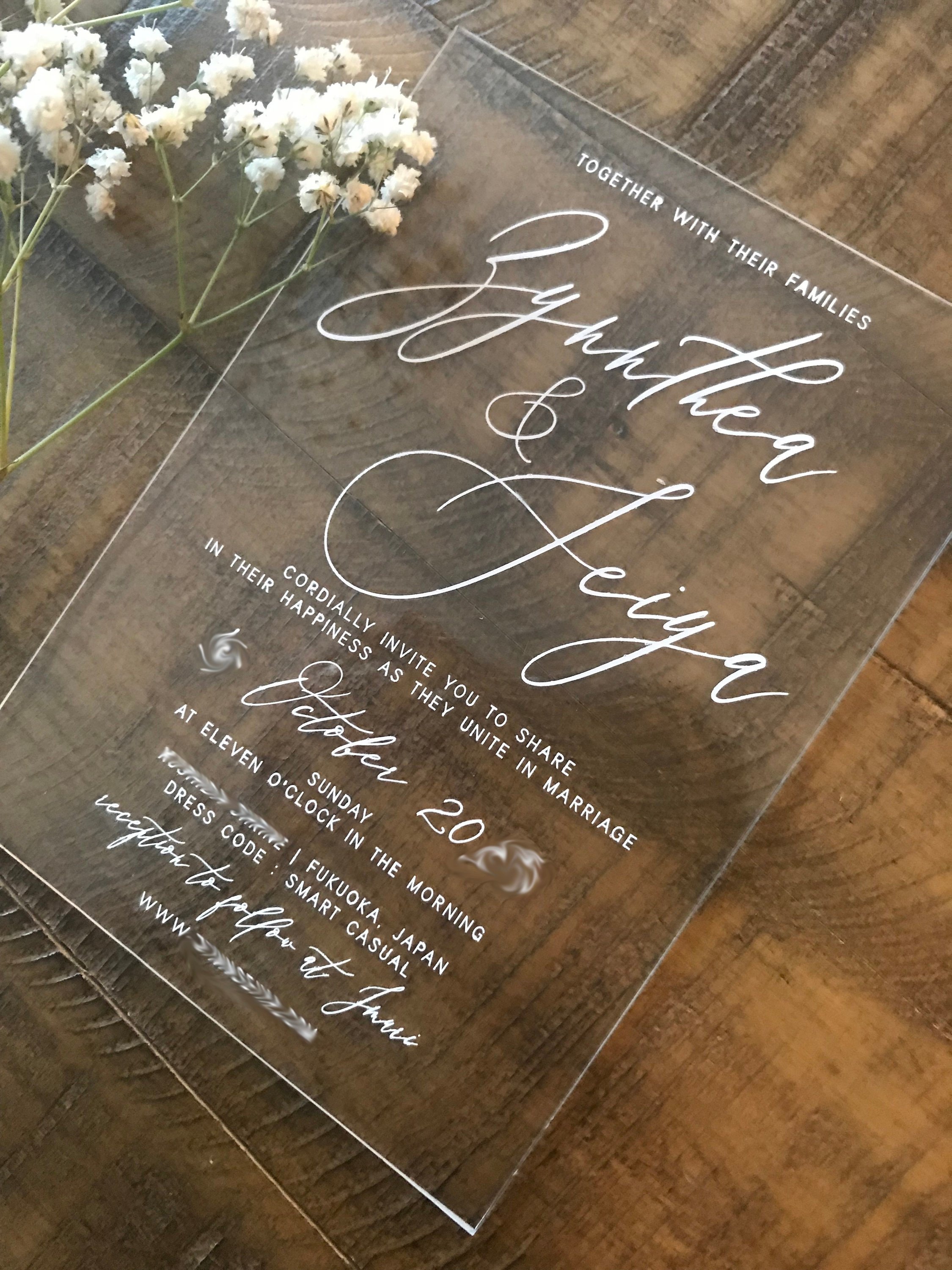 Clear Acrylic Wedding Invitation Modern Black White Gold - Etsy Australia