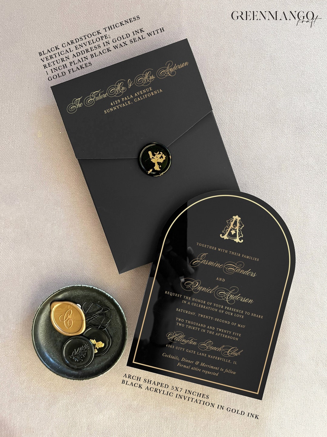 Black Dome Shape Acrylic Wedding Invitations Arch Invite Modern Classic ...