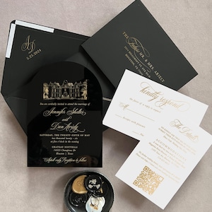 Black Dome Shape Acrylic Wedding Invitations Arch Invite Modern Classic ...