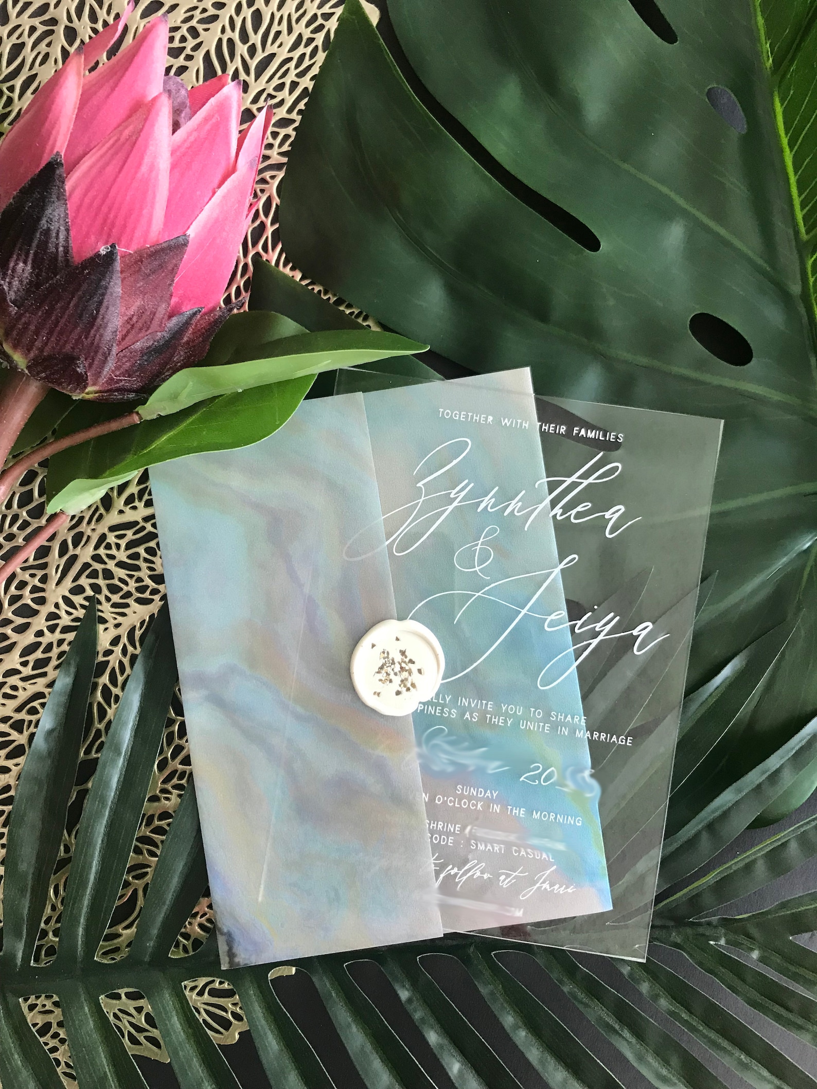 Clear Acrylic WEDDING INVITATION Modern Transparent Black | Etsy