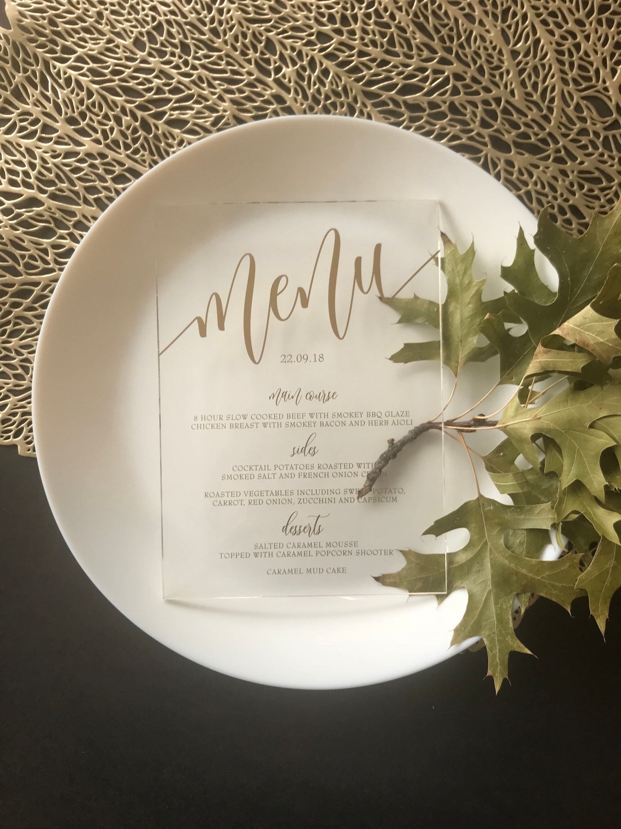 Party Décor Clear or Frosted Acrylic menu wedding black white gold ...