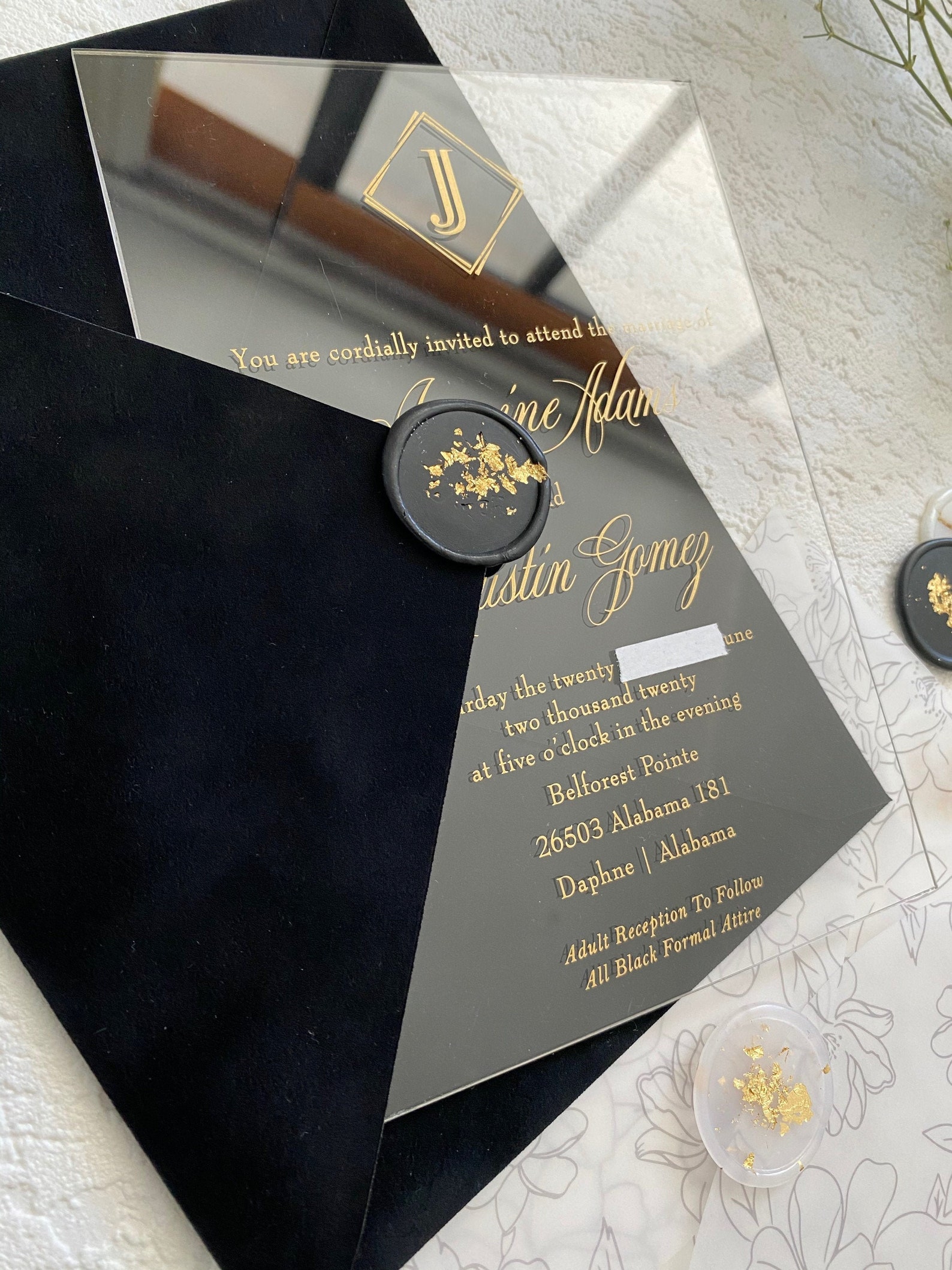 Clear Acrylic Invitation Weddings Plexiglass Black Gold Luxury - Etsy