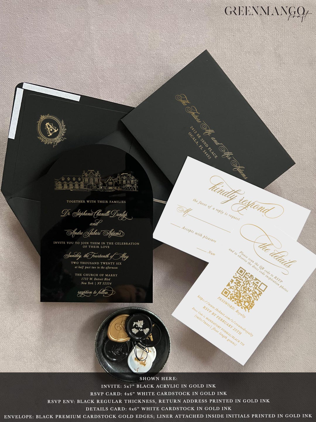 Black Dome Shape Acrylic Wedding Invitations Arch Invite Modern Classic ...