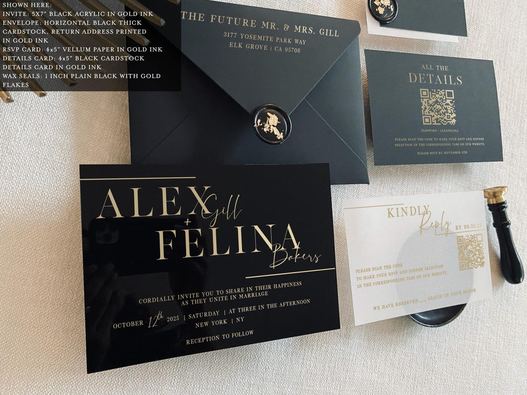 Black Acrylic Wedding Invitation Plexiglass Invite Acrylic Invites ...