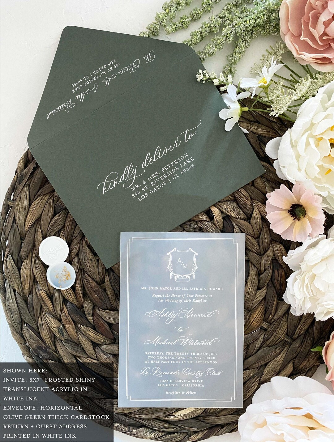 Sage Green Invitation Lucite Invitations Details Card ...