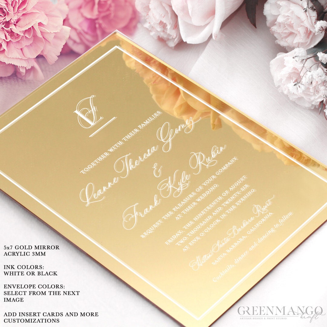 Gold Mirror Acrylic Wedding Invitation Elegant Black Unique Invites ...