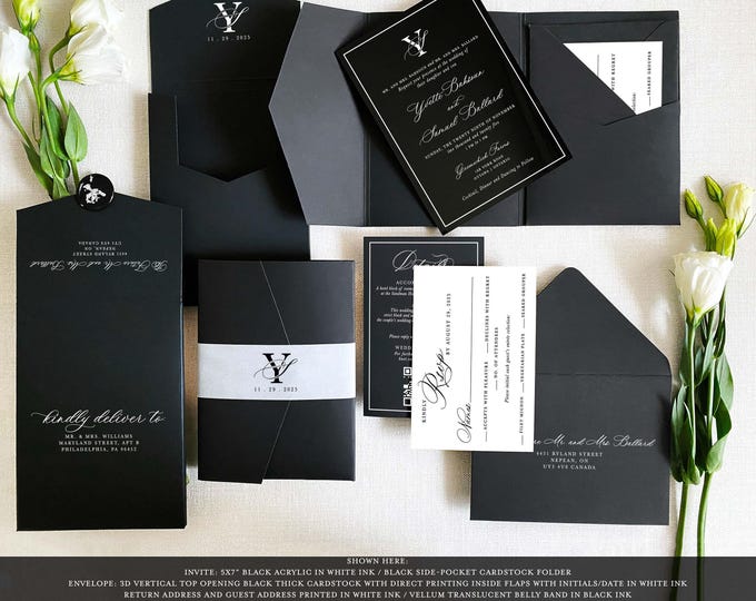 Black Acrylic Invitation Black and White Wedding Invitations Acrylic ...